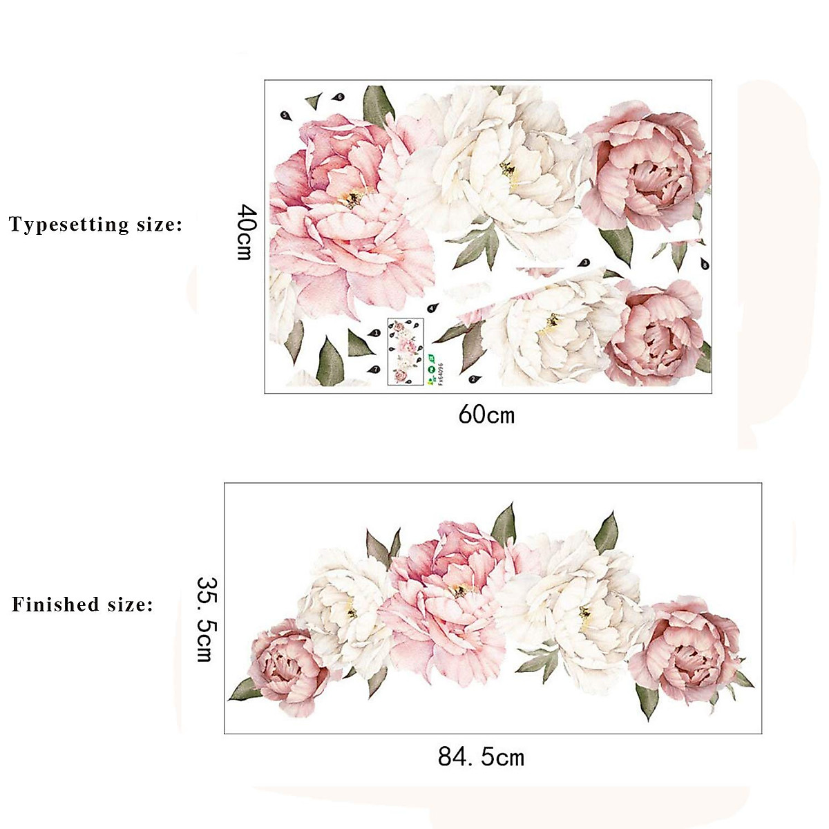 Prabahdak Pink Peony Floral Wall Sticker (3#Peony) PVC, Waterproof, Removable, Reusable, Indoor Decoration, for Girls Living Room Nursery Decor