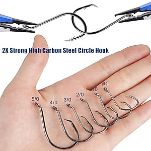 150PCS Fishing Hooks Circle Hooks, 2X Strong High Carbon Steel Freshwater Saltwater Octopus Catfish Hooks Offset Bulk Fishing Hooks Set #1 1/0 2/0 3/0 4/0 5/0