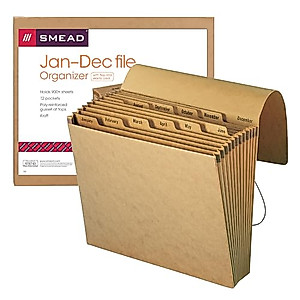 Smead Expanding File with Flap and Cord Closure, 12 Pockets, Monthly (Jan-Dec), Letter Size, Kraft (70186)