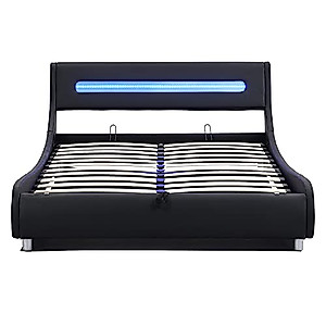 RUNWON Full Size Modern LED Upholstered Platform Bed Frame with Low Profile Headboard and Underneath Storage Space - Easy Assembly, Perfect for Kids and Adults