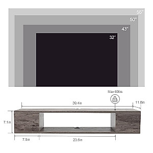 Grey Floating TV Stand and Console, Wall Mounted Entertainment Center with Storage, Space-Saving Under TV Shelf for Bedroom and Living Room