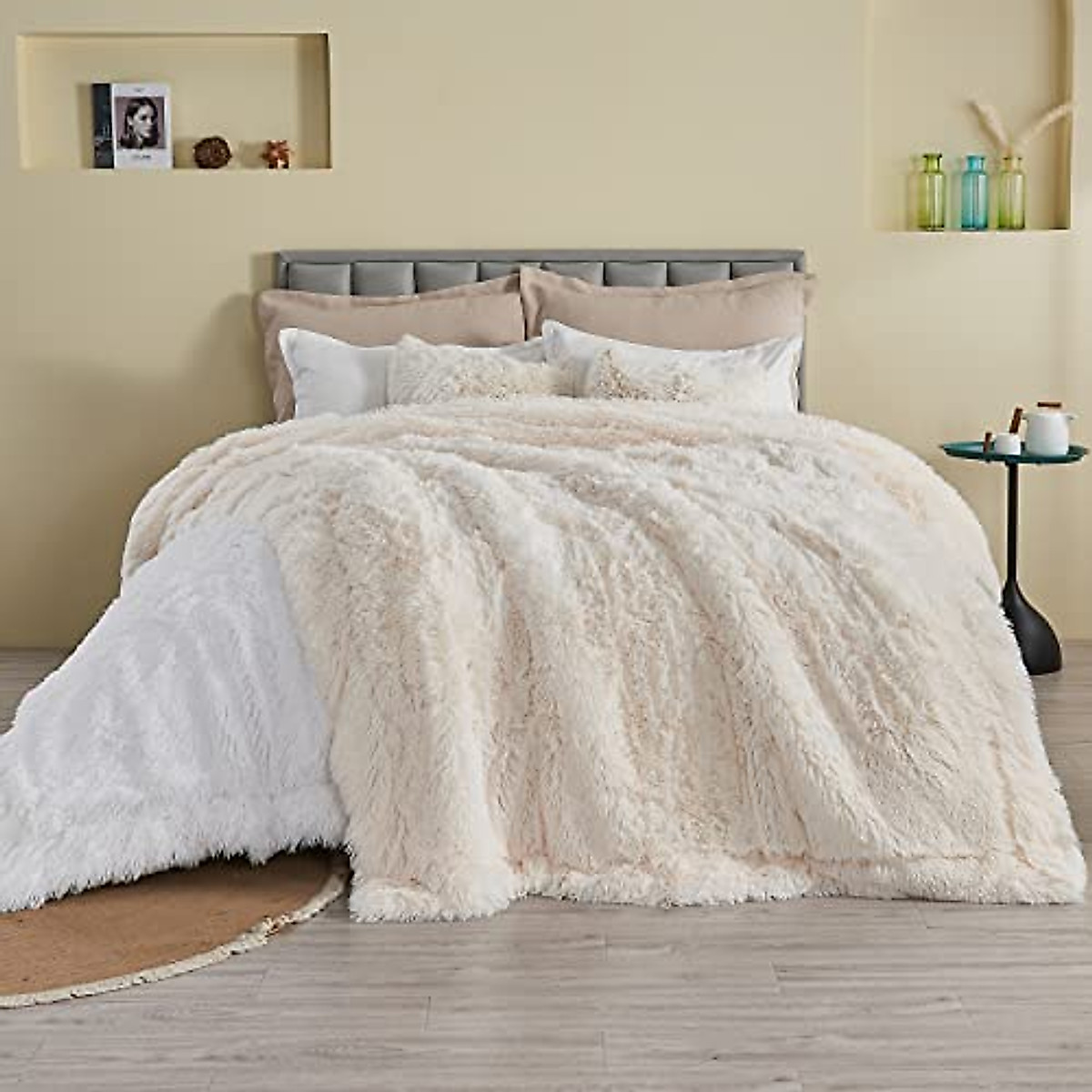GONAAP Faux Fur Throw Blanket Super Soft Cozy Plush Fuzzy Shaggy Blanket for Couch Sofa Bed (Ivory, Throw(50"x60"))