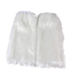 Acrylic Long Leg Warmer with Faux Fur Legwarmers for Women(White)