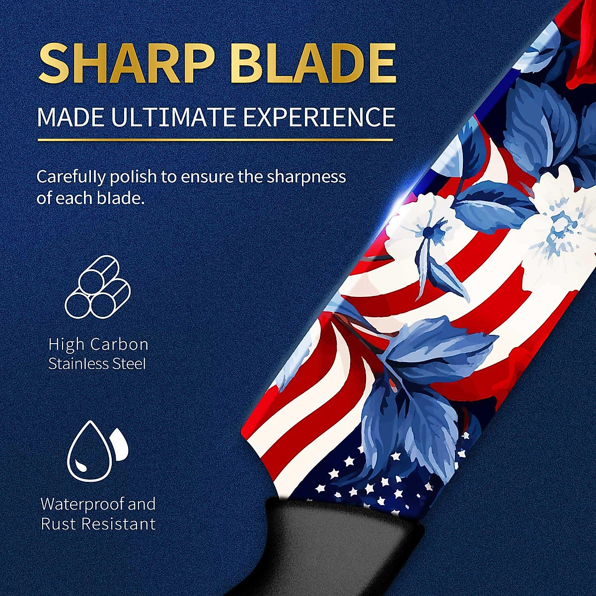 Knife Set, 6-Piece Kitchen Knife Set, German Stainless Steel, Dishwasher Safe, Beautiful Unique Gifts, Freedom, Equality and Justice Patterns