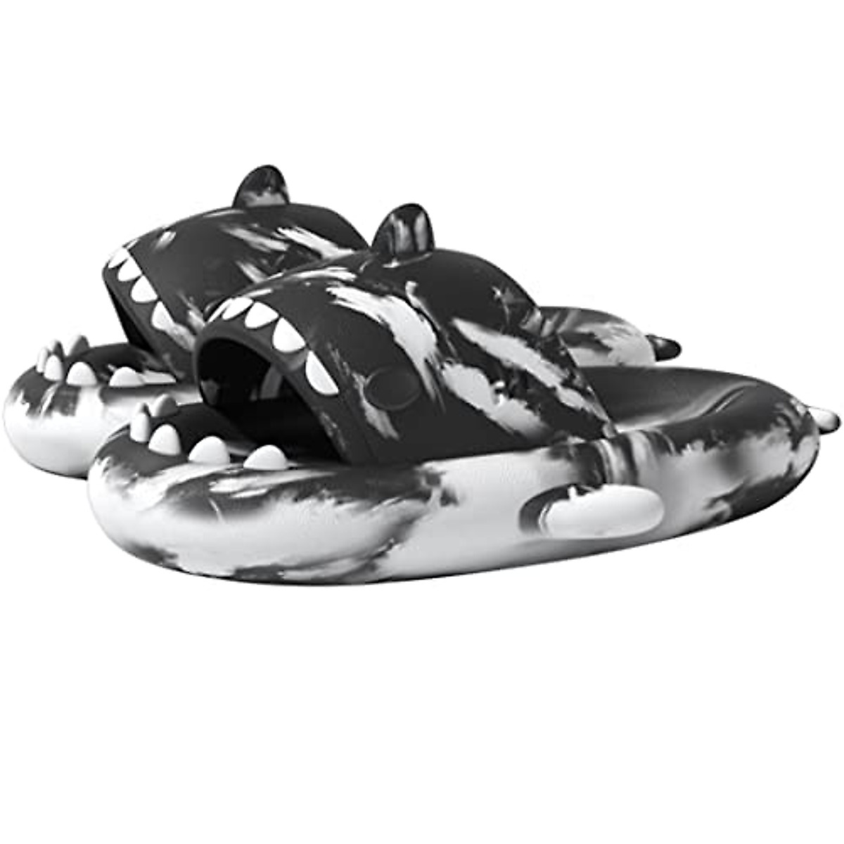 HUAZUMEI Cute Cartoon Shark Slippers,Quick Drying Slippers, Bathroom Slippers Gym Slippers Soft Sole Open Toe House Slippers for Men and Women EVA Platform Black White36-37, 6-7 Women/5-6 Men