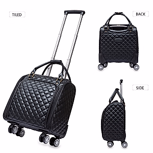 feilario 16in Leather Softside Underseat Carry on Suitcases Expandable Spinner Wheels Travel Luggage