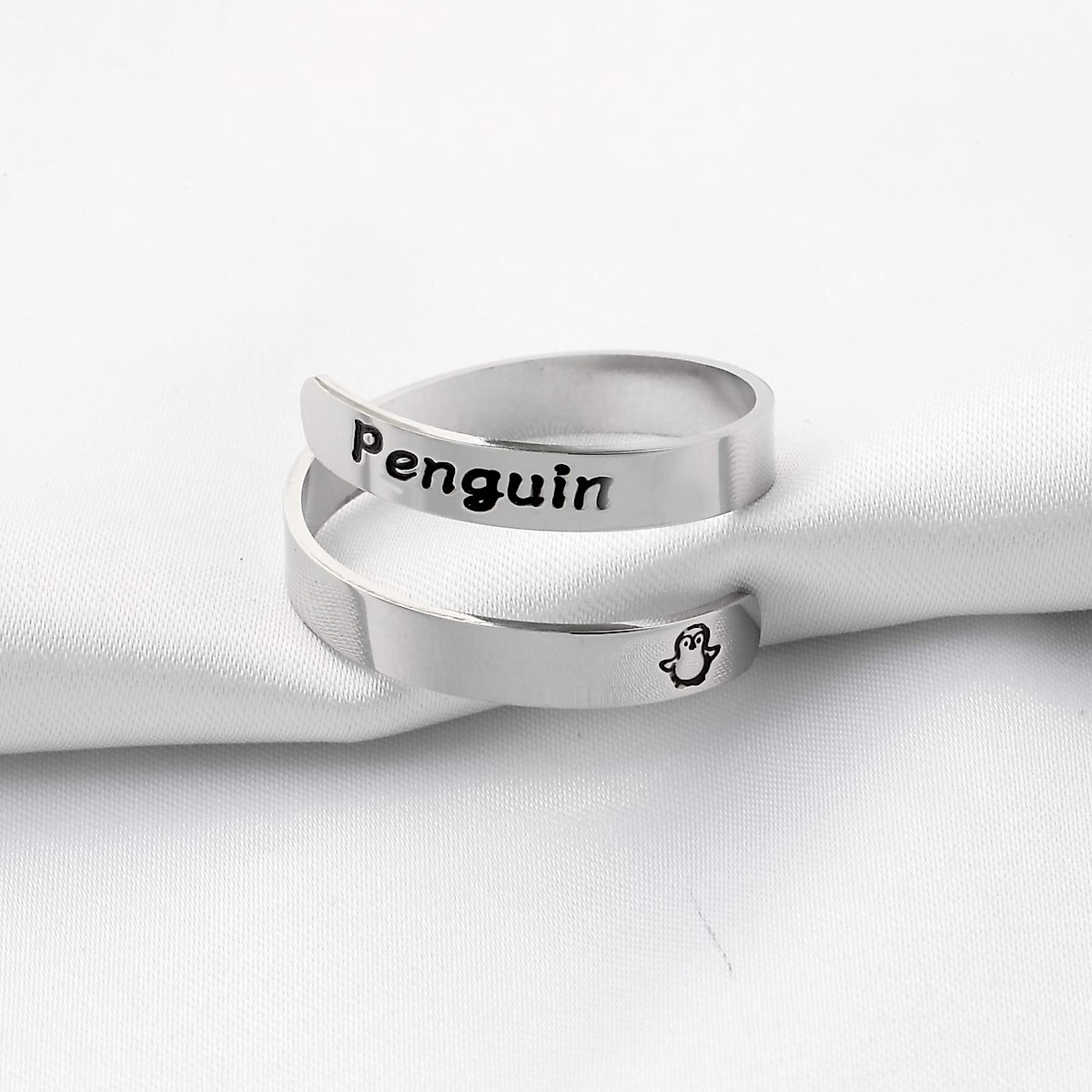 WSNANG Penguin Rings for Women Adjustable Rings Stainless Steel Penguin Wrap Ring Jewelry Penguin Animal Lover Gifts (silver)