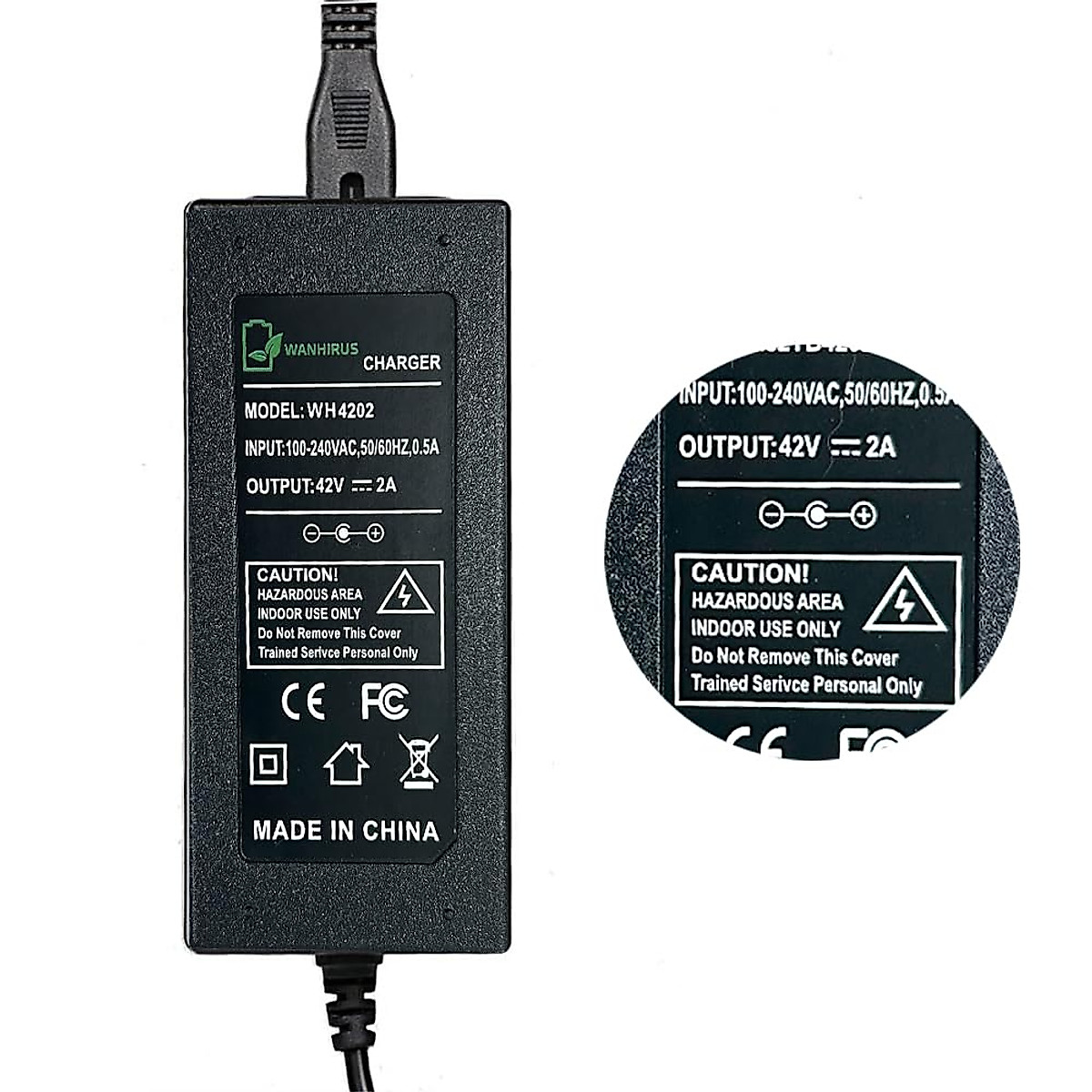 42V 2A Charger 5 Plugs for 36V Lithium Battery Charger, Pack DC 5.5 * 2.1 /DC 5.5 * 2.5mm/ 8mm 3 Prong/ 8mm RCA/ 3-Pin Male XLR Connector