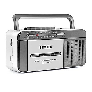 Retro Boombox Cassette Player Stereo with AM FM Radio LED Tuning Indicator, Conversion from Radio to Cassette Portable Vintage Tape Player Recorder with Big Speaker and Earphone Jack