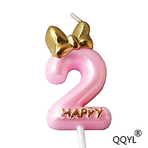 QQYL Pink 2 Candle Birthday Girl,Purple Second 2nd Birthday Candle Girl for Cake Topper, Number 2 Cake Topper Gold, 2th Birthday Party Decoration (08 Number 2)