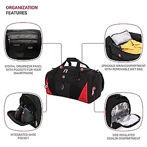 SwissGear 1900 Travel Duffle Bag, Black/Red, 22-Inch
