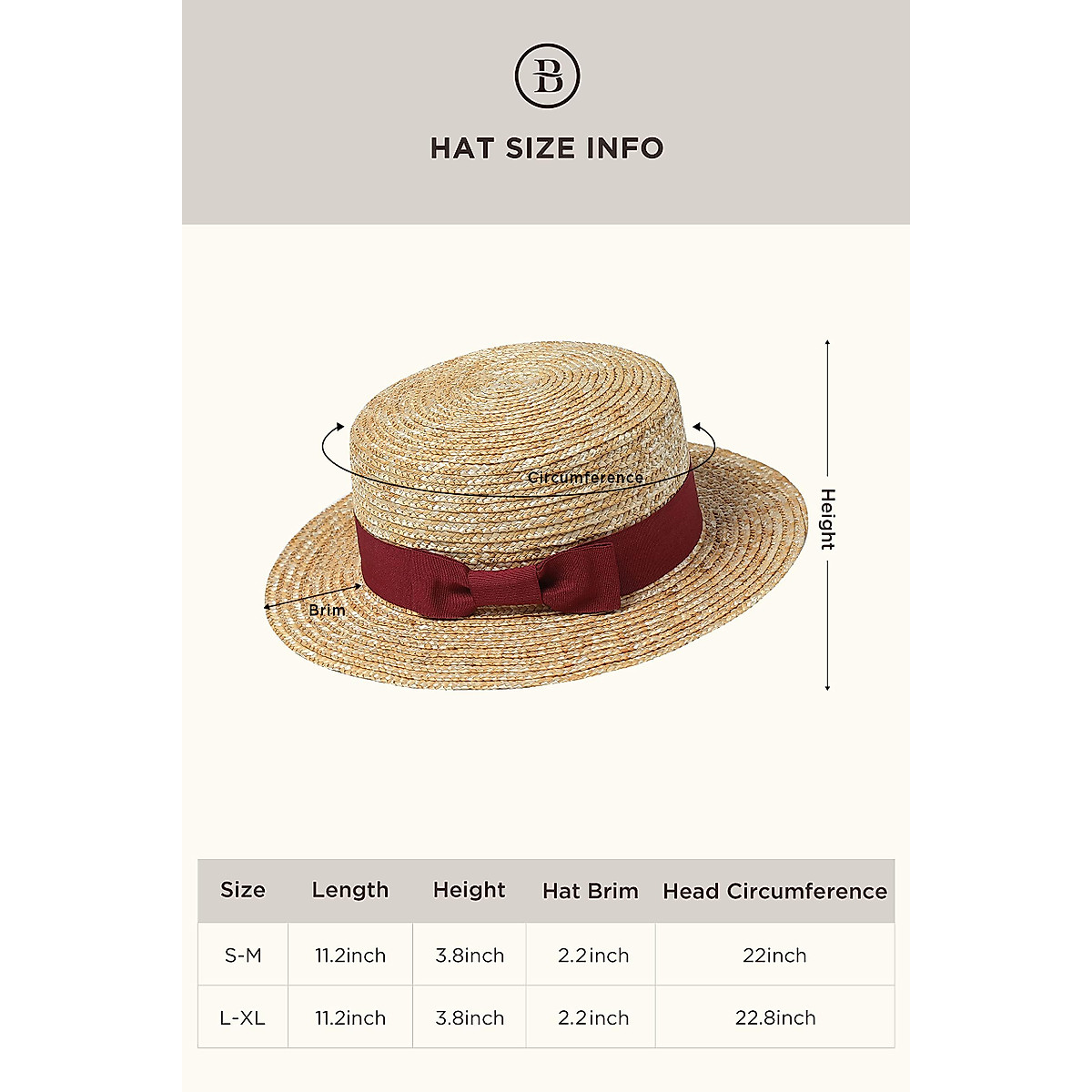 BABEYOND Men's 1920s Brim Boater Hat Gatsby Straw Hat 20s Costume Accessories Wine Red