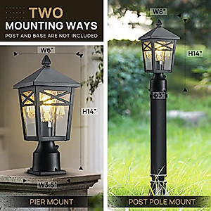 Moonlok 1-Light Dusk to Dawn Outdoor Post Light, Exterior Lamp Post Light Fixture with Clear Glass, Black Finish Post Light Fixture for Patio Garden