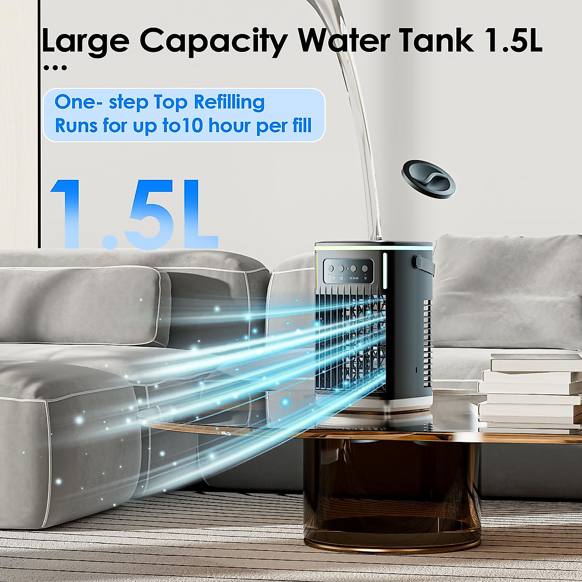 Portable Air Conditioners,Air Cooler Evaporative Personal,1500ML Cooling fan Air Conditioner with Remote,3 Wind Speed & 7 LED Light,3 Cool Mist& 2-8H Timer, Portable for Room Office Camping