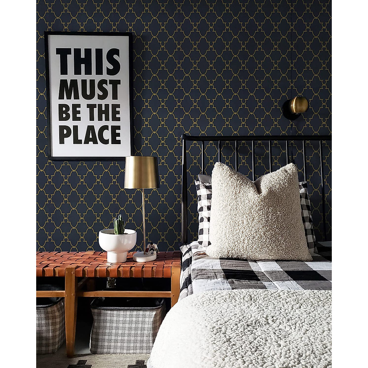 Timeet Peel and Stick Wallpaper Blue and Gold Contact Paper Geometric Wallpaper Self Adhesive Removable Wallpaper for Bedroom Living Room Wall Covering 17.7 "x 118.11"