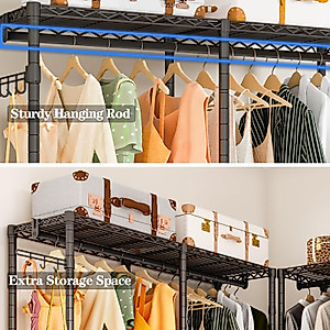 Exglobol Rolling Clothes Rack, Heavy Duty Garment Rack for Hanging Clothes, Wire Adjustable Rolling Clothing Rack with Lockable Wheels & 2 Hanger Rods