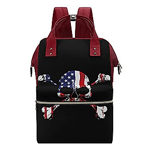 American Flag Skull Diaper Bag Backpack Large Capacity Mommy Bags Multifunction Nappy Bag Travel Back Pack Red-Style