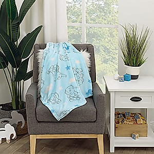 Disney Dumbo Pastel Blue, Grey & White Clouds & Stars Super Soft Baby Blanket, Light Blue, Grey, White