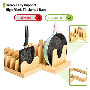 Pots and Pans Organizer under Cabinet, Bamboo Expandable Bakeware and Cutting Board Organizers, Adjustable Pot Lids Holder Rack, Cookie Sheet Baking Pan, Tray Organizer for Kitchen Storage (Natural)