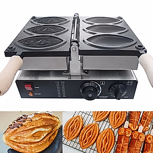 Vaseni Commercial Abalone Shape Waffle Maker Machine, 3 PCS Strange Shaped Electric Vagina Waffle Machine, Hot Dog Baker Maker, Strange Waffle Iron Non-Stick Inner, Temperature Control