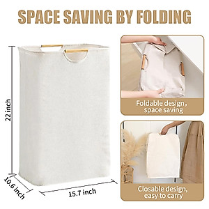 3-Pack 65L Collapsible Laundry Basket with Wooden Handles, Ideal for Tidying Clothes, Blankets and Toys,Laundry Hamper Perfect for Bedroom, Bathroom, and Living Room Organization (Striped Set)