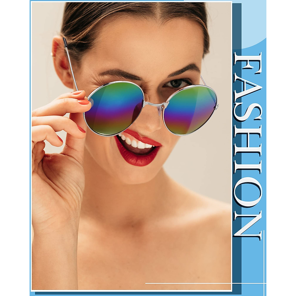 Weewooday 30 Pairs Round Hippie Sunglasses Retro Colored Hippie Glasses 60s 70s Trendy Sunglasses Metal Frame Circle Glasses Reflective Lens Sunglasses for Women Men, Multicolored