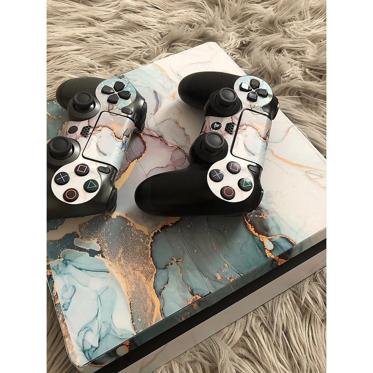 Decal Skin for Ps4, Whole Body Vinyl Sticker Cover for Playstation 4 Console and Controller (Include 4pcs Light Bar Stickers) (PS4, Marble Gold)