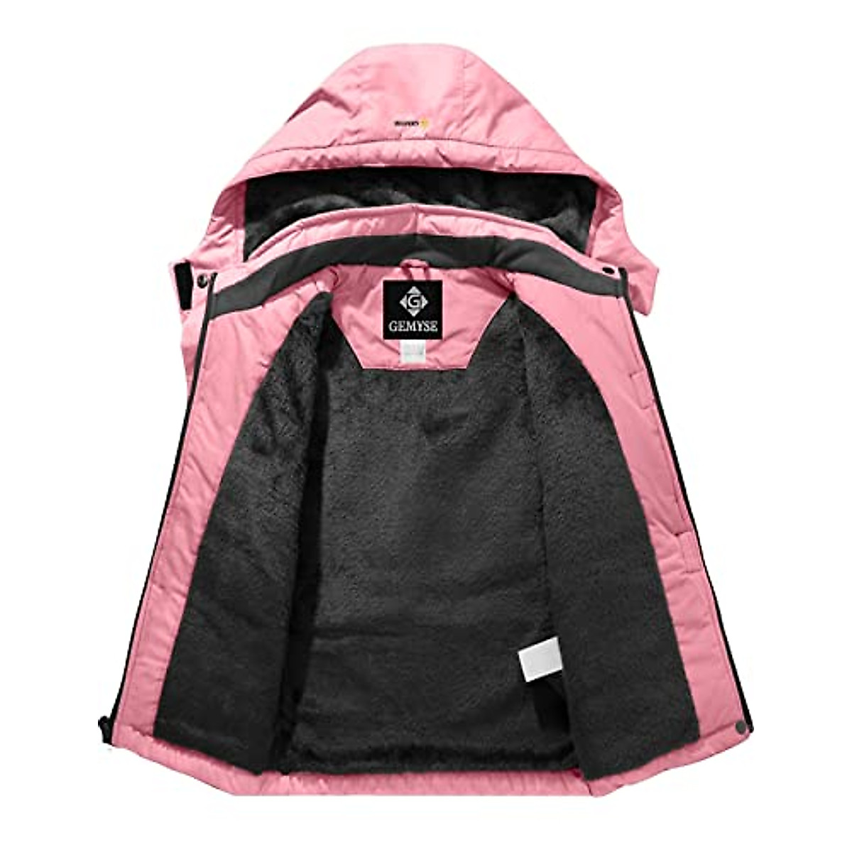 GEMYSE Girl's Waterproof Ski Snow Jacket Fleece Windproof Winter Jacket with Hood (Coral Pink,10/12)