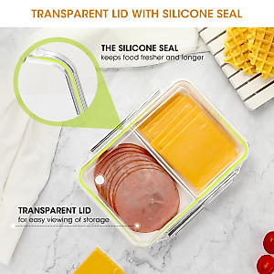 AIEVE Ham and Cheese Container for Fridge, Deli Meat Container for Fridge, Silicone Sealed Lunch Meat Storage Container for Fridge with Clear Lids, 8.86 Inches Long