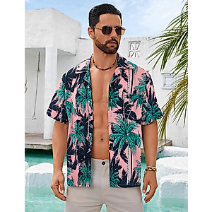 BOJIN Men's Hawaiian Shirts Short Sleeve Tropical Beach Casual Button Down Shirts BJ012 1XL