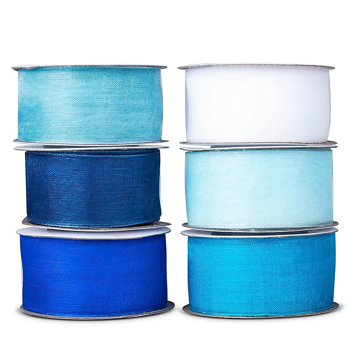 SOFIRE 6 Roll 1 Inch Wide Blue Organza Ribbon Christmas Ribbon Sheer Chiffon Ribbon for Gift Wrapping(Blue)