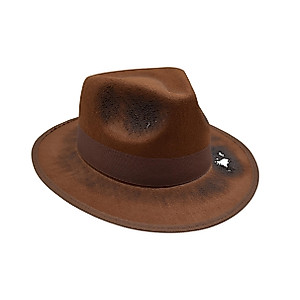 Nicky Bigs Novelties Tattered Burned Brown Fedora Hat - Scary Nightmare Creeper Hats - Cosplay Halloween Costume Accessory, Brown, Large