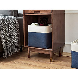 DECOMOMO Cube Storage Organizer Bins | Box Storage Cube Basket with Handles Fabric Cloth Bins for Organizing Shelf Nursery Home Closet (Navy Blue & White, 13 x 13 x 13 inch - 3 Pack)
