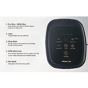 Whirlpool Whispure WPT80B, True HEPA Purifier, Activated Carbon Advanced Anti-Bacteria, Ideal for Allergies, Odors, Pet Dander, Mold, Smoke, Smokers, and Germs, Large, Black