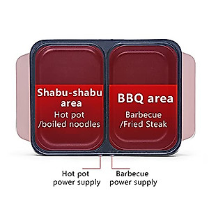 2-in-1 Electric Grill and Hot Pot, Smokeless Indoor Griddle, Portable Non-Stick Teppanyaki Pan, Adjustable Temperature, 1200W Power - Ideal for Indoor/Outdoor Parties (Pink)