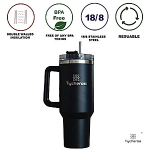 Tycheros 40 oz Tumbler with Handle and Straw- Reusable Vacuum Stainless Steel Insulated Water Bottle- Travel Mug that Keeps drink Hot OR Cold for Hours (blue)