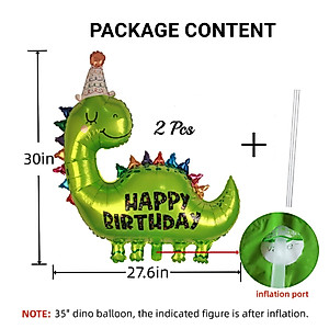 2 Pcs Dinosaur Balloons Birthday Decoration for Kids, 35 Inch Big Green Foil Happy Birthday Dino Balloon for Wild One Baby Shower Jungle Safari Animal World Themed Party Supplies Decor