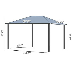 Outsunny 12' x 14' Hardtop Gazebo Canopy with Polycarbonate Sngle Roof, Outdoor Gazebo with Sidewalls for Patio, Garden, Backyard, Deck, Gray and Brown