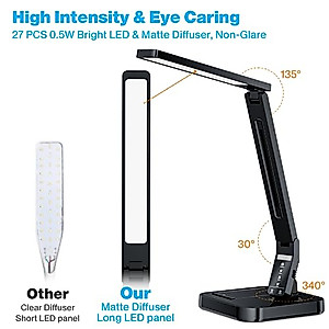 Ambertronix LED Desk Lamp, Patented Vertical Wireless Charger, 14W, 530 Lumens, Table Lamp with USB Charging Port, Dimmable Eye-Caring, 5 Brightness & 4 Light Modes, Touch Control, Auto Timer