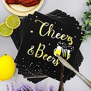 30th Birthday Party Supplies Cheers & Beers Tableware Set Cheers to 30 Years Plates 7"and Napkins for Black and Gold Birthday Supplies 30th Birthday Anniversary Whiskey Party Decorations (Serves 20)