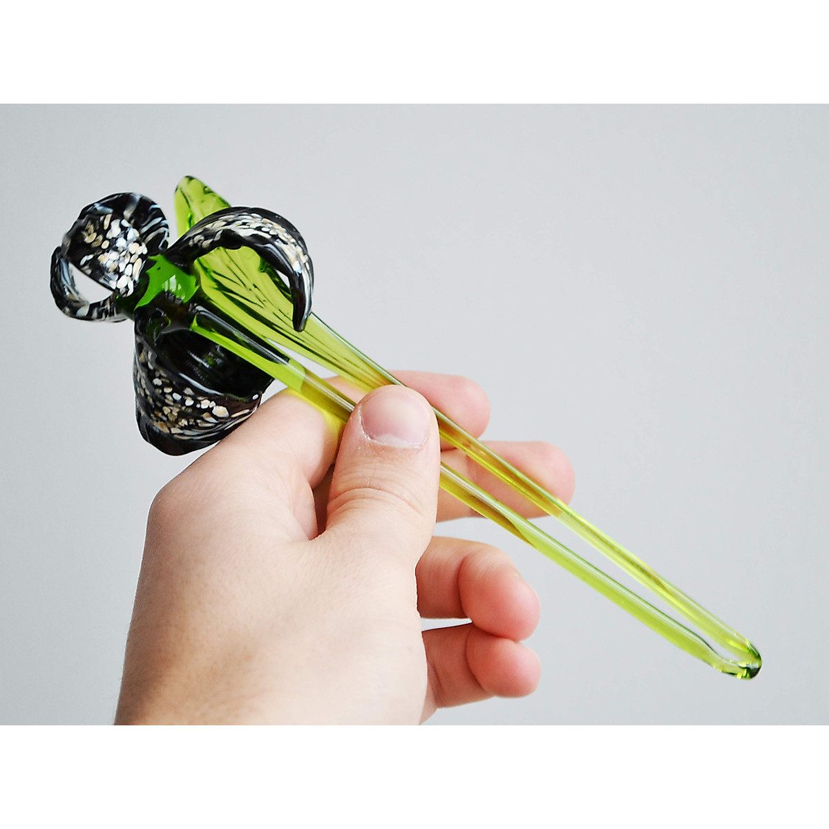 Black Glass Iris with White Spots Flowers Figurine Blown Iris Flower Iris Sculpture Art Glass Iris Flower Murano Long Stem Iris Flowers Garden Iris Ornaments