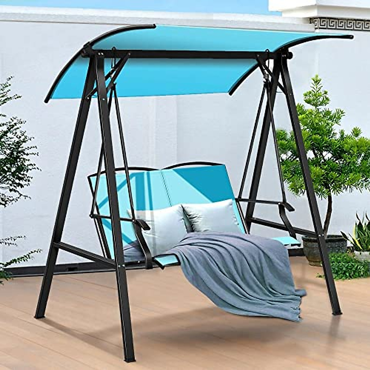 WYKDD Outdoor 2-Seat Swing Loveseat Canopy Patio Porch Steel Hanging Swing ( Color : D )