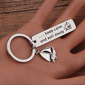 Gzrlyf Sailboat Keychain Nautical Keychain Boat Keychain Keep Calm And Sail Away Jewelry Captain Gift Skipper Gift Sailor Gift (Sailboat keychain)