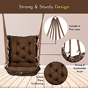 Soft Leather Velvet Hanging Swing Chair, Jhula for Adults, Swing for Indoor/Outdoor, Home, Balcony & Garden, 200 Kgs Weight Capacity (Cotton,Brown, Free Hanging Accessories)