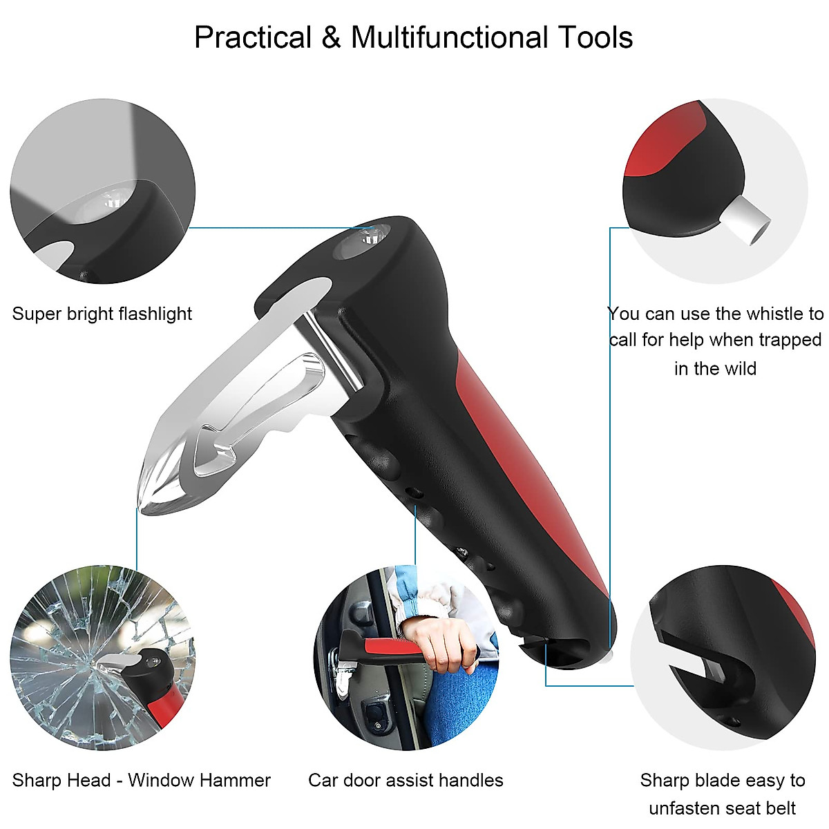 byojia 5 in 1 Vehicle Support Handles Elderly Portable Automotive Door Assist Handles Multifunction Car Handle for Elderly and Handicapped (Red-with Nylon Handle)