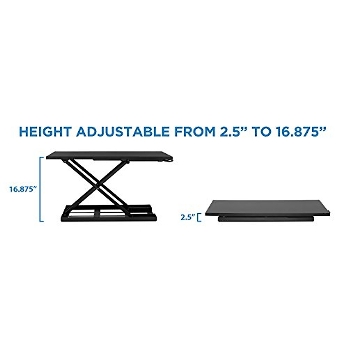 Mount-It! Standing Desk Converter, Height Adjustable Sit Stand Desk, 32x22 Inch Preassembled Stand Up Desk Converter, Ultra Low Profile Design, Black