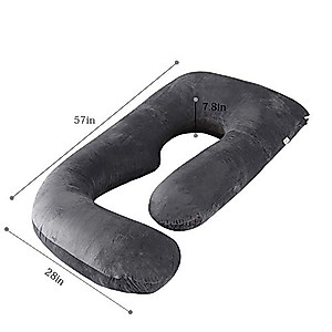 CDEN Pregnancy Pillow, J Shaped Full Body Pillow 57", Maternity Pillow Support for Back, Legs, Neck, HIPS for Pregnant Women with Removable Washable Velvet Cover(Darkgrey)