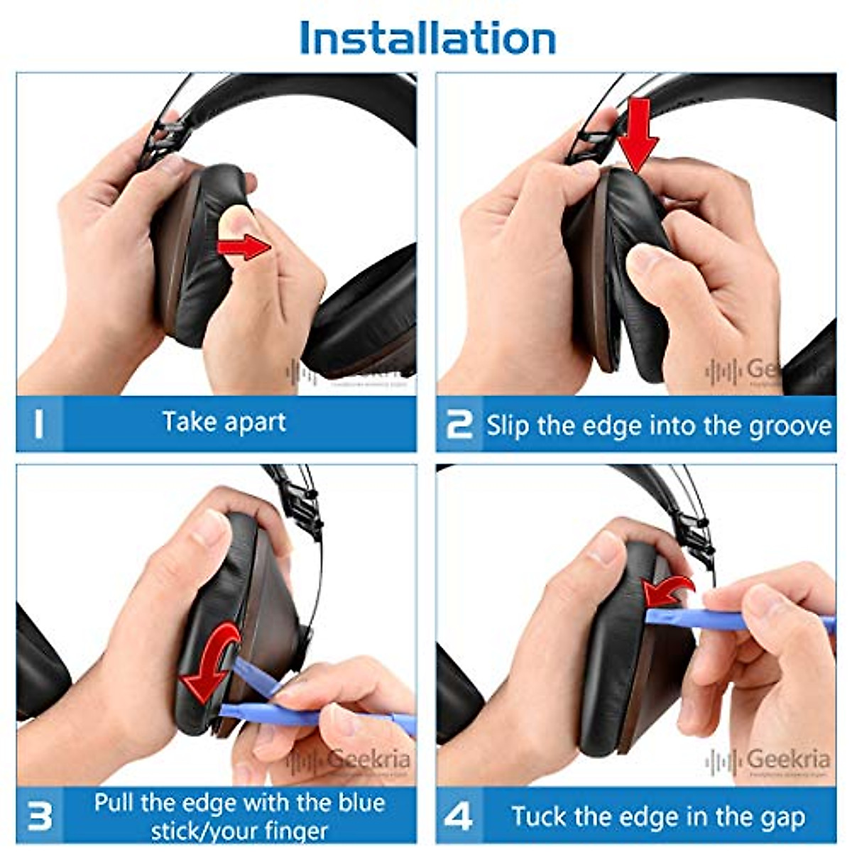 Geekria QuickFit Protein Leather Replacement Ear Pads for Meze 99 Classics, Meze 99 Neo Headphones Earpads, Headset Ear Cushion Repair Parts (Black)