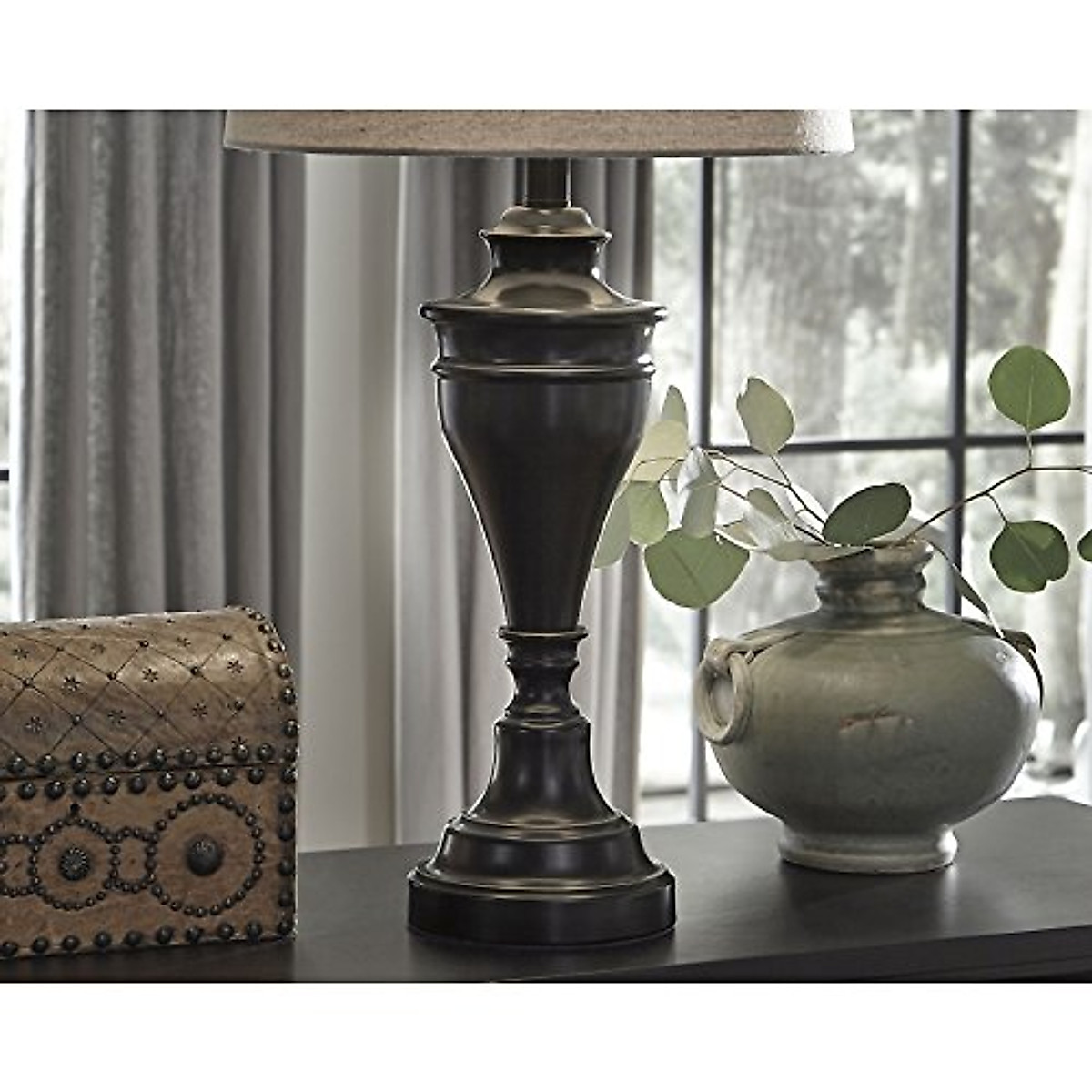 Signature Design by Ashley Darlita Traditional 29" Table Lamp with Pedestal Base, 2 Count, Dark Brown with White Shade
