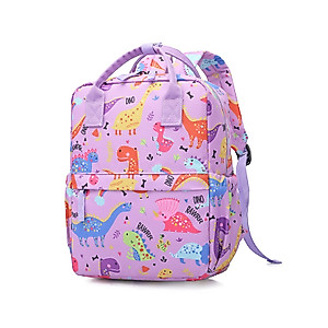 THE Crafts Cute Toddler Preschool Backpack Dinosaur Unicorn School Book Bag for Girls, Boys, Kids, Kindergarten Nursery Travel Bag with Chest Strap(Purple Dinosaur)